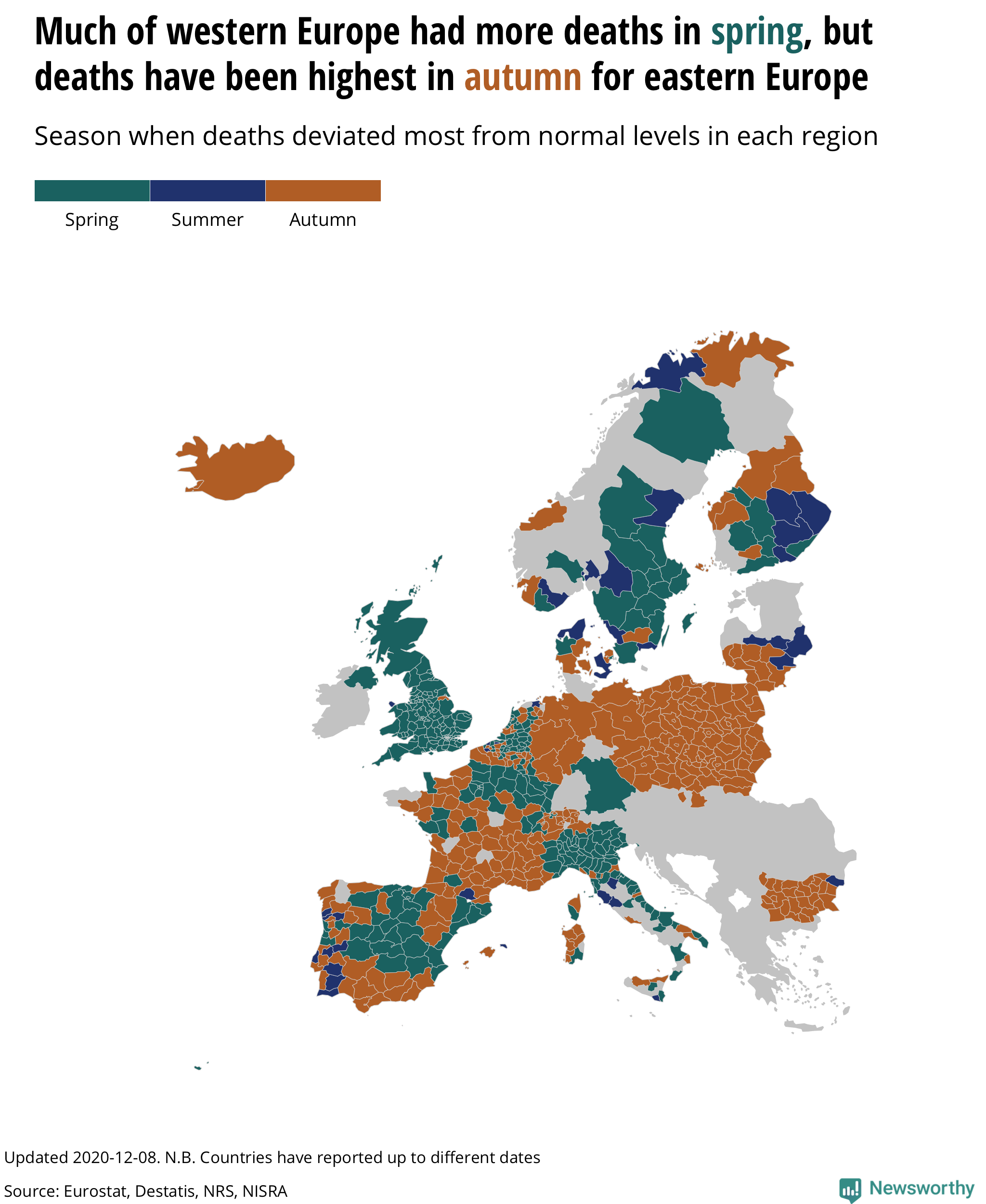 One in three European regions have higher COVID-19 deaths in second wave
